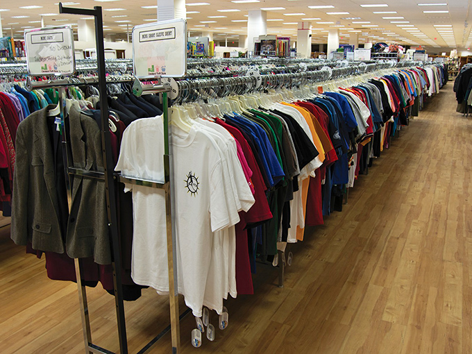 The clothing section rivals department stores in variety but beats them soundly in price. That color coordination would make Marie Kondo proud.