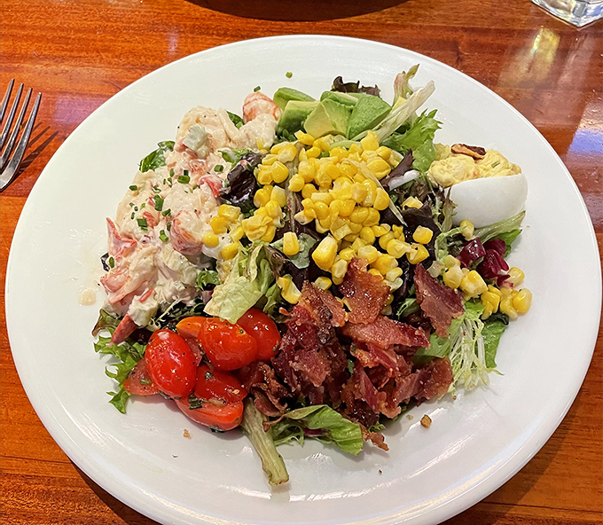 A salad that's having an identity crisis as a feast&mdash;loaded with enough goodies to make you forget you ordered something "healthy."