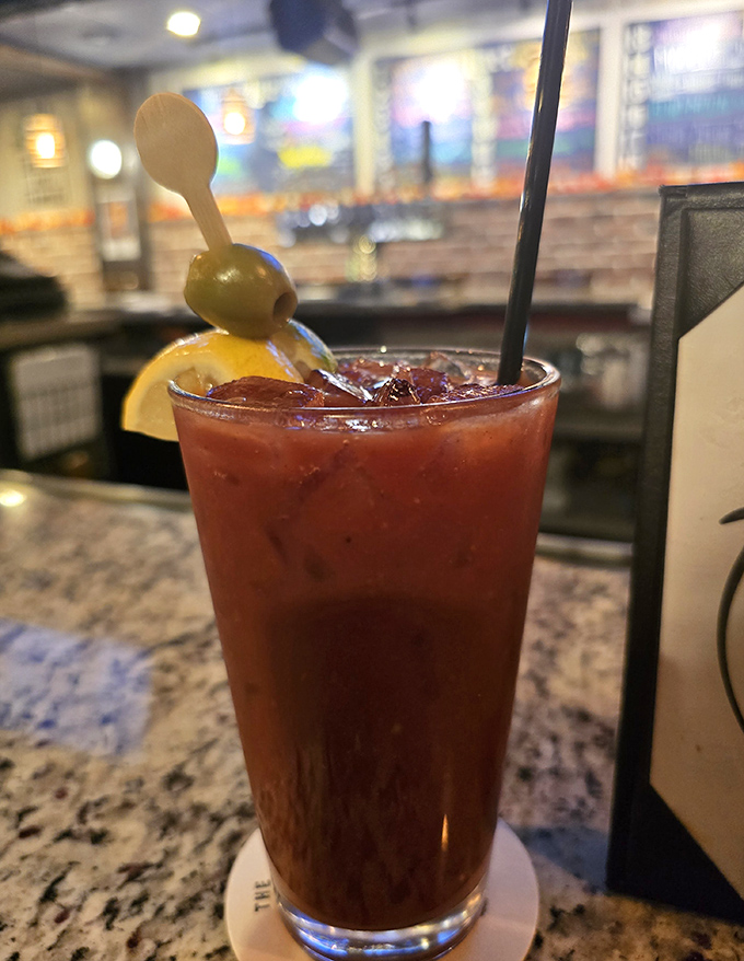 A proper Bloody Mary: spicy, substantial, and garnished just right. The kind of cocktail that makes brunch an event rather than just a meal.