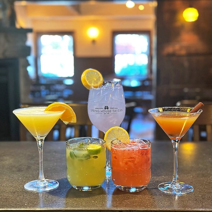 The cocktail lineup at Spring House looks like a liquid rainbow &ndash; each glass promising a different path to happiness.