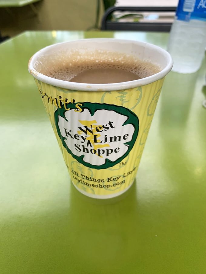Even the coffee cups wear the key lime gospel proudly, converting caffeine seekers into citrus disciples one sip at a time.