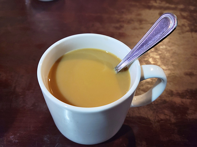 The coffee comes in simple white mugs&mdash;because when the brew is this good, it doesn't need fancy packaging to impress.