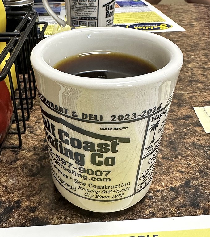 Coffee served in a mug with personality. In the breakfast symphony, this robust brew is the conductor that keeps everything harmonized.