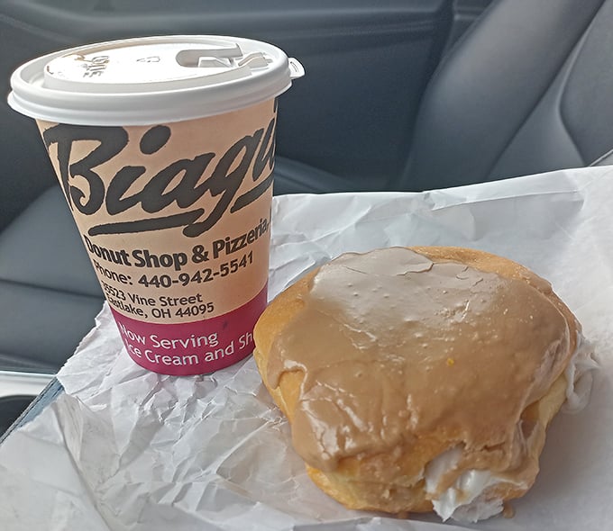 The perfect car companion: coffee and a maple-glazed donut. Some relationships are just meant to be.