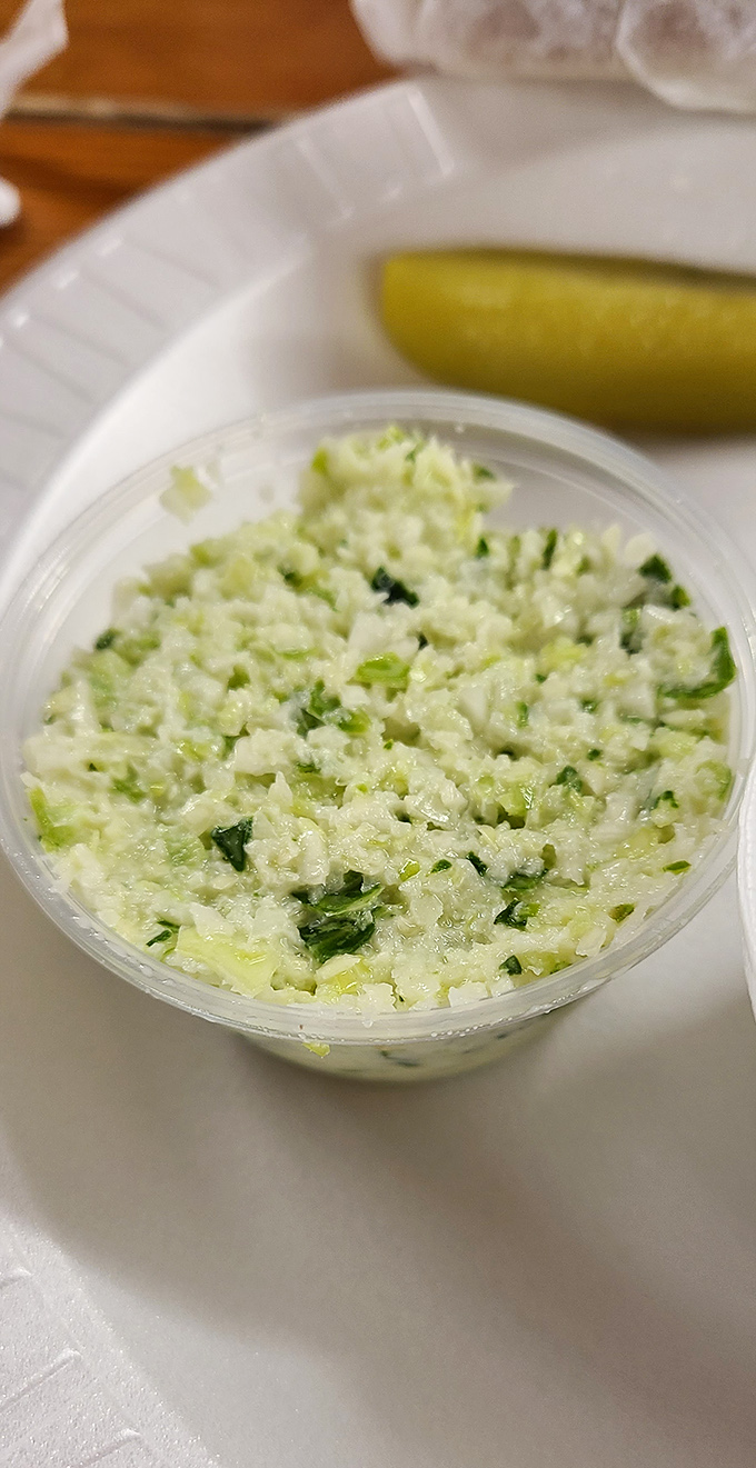 Coleslaw that knows its role: not the star, but the essential supporting actor that makes everything else shine brighter.