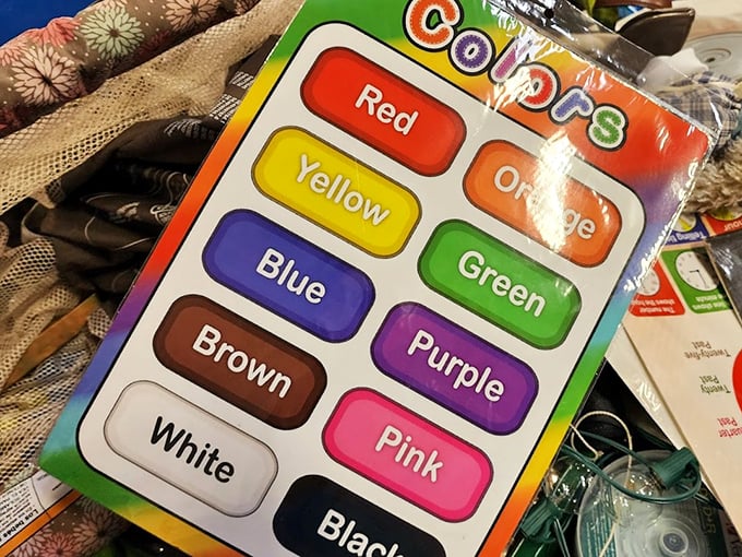 Even children's learning tools find new purpose here. This color chart might teach a new generation their ROY G. BIV.