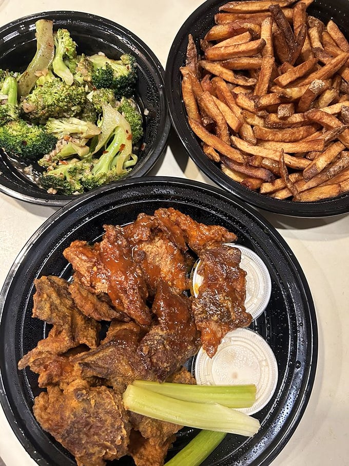 Tavern mathematics: one perfect sandwich plus golden fries equals happiness on a plate. No advanced degree required.