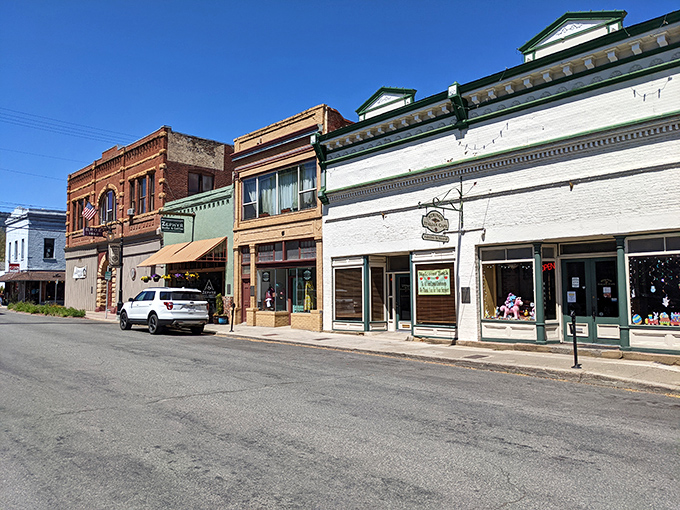 Historic storefronts line the street like scenes from a feel-good movie set.
