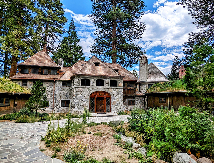 Courtyard charm that would make medieval architects jealous. Stone pathways and native plants create an outdoor space that perfectly frames the castle's entrance.
