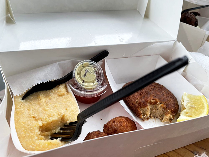 Golden-fried treasures from the sea alongside creamy sides&mdash;a humble presentation that belies the culinary magic happening in that kitchen.