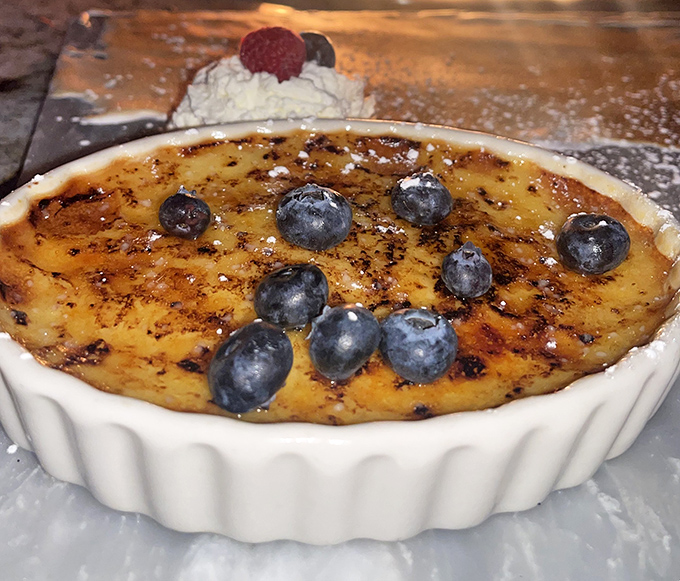 A cr&egrave;me br&ucirc;l&eacute;e that's achieved the perfect sugar-glass ceiling&mdash;tap it with your spoon and feel like the culinary equivalent of a safe-cracker.
