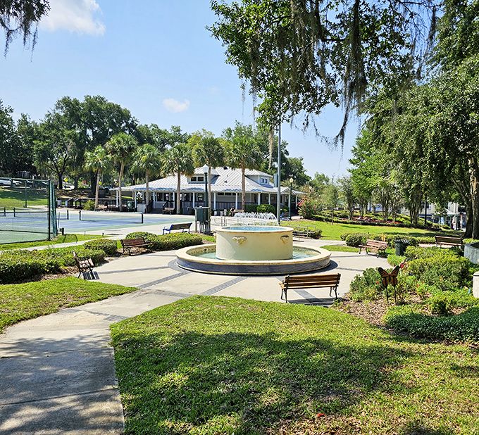 Donnelly Park's fountain creates a peaceful oasis in the heart of town. The perfect spot to contemplate life or just rest your shopping bags.