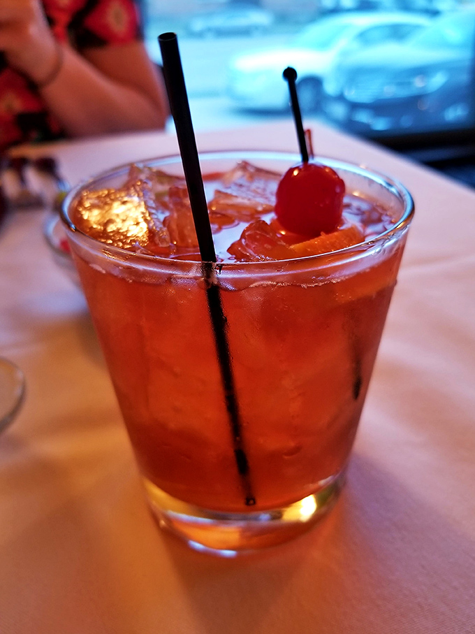 Wisconsin's unofficial state cocktail &ndash; the Brandy Old Fashioned &ndash; in its natural habitat. That cherry isn't just garnish; it's the exclamation point.
