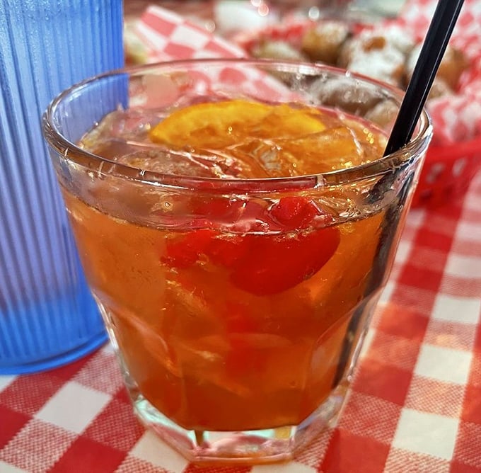 An old fashioned that doesn't need a mixologist with a waxed mustache to make it perfect &ndash; just honest pour in a proper glass on a checkered tablecloth.