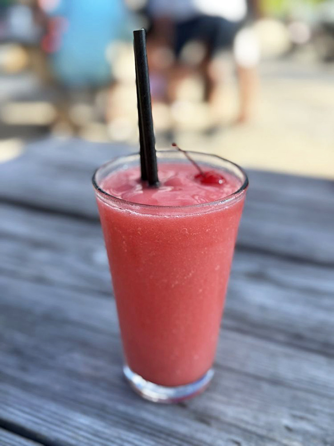 A frosty pink concoction that promises refreshment with every sip. The perfect companion for battling Hilton Head's summer heat.