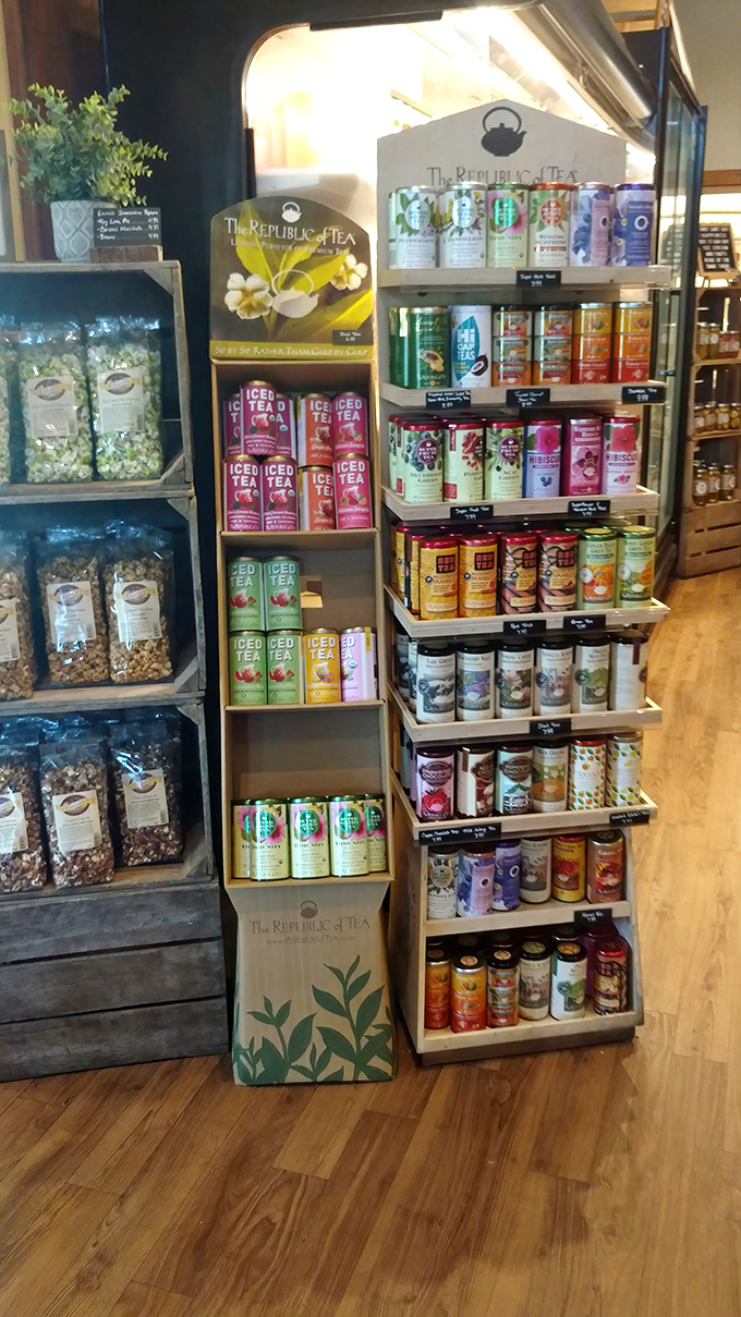 The beverage section offers colorful Republic of Tea options—because sometimes you need something to wash down all that ice cream.