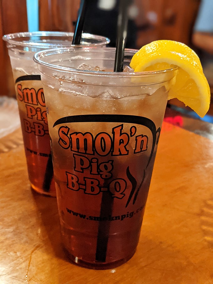 Sweet tea in branded cups&mdash;the unofficial champagne of the South. Refreshing enough to cut through the richest barbecue with that perfect lemony finish.