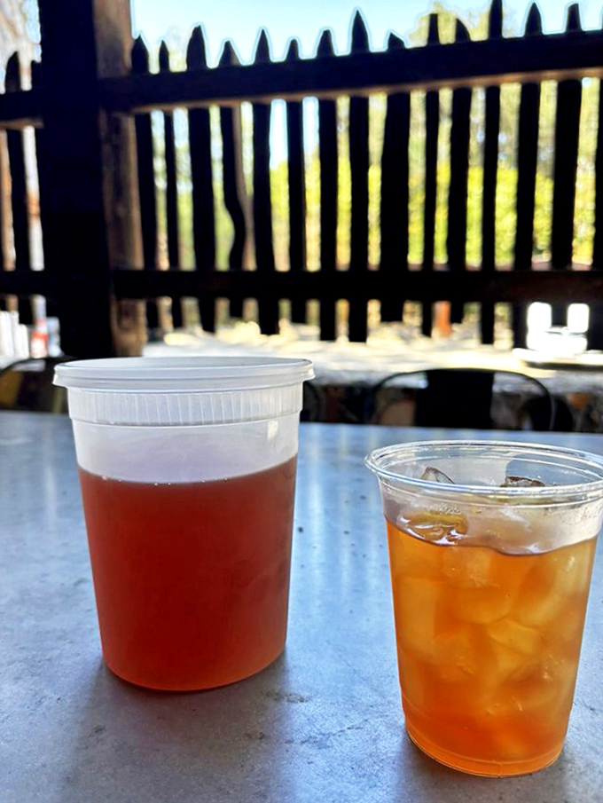Drinks served with a side of sunshine. The patio's rustic charm makes even iced tea taste like it's on vacation.