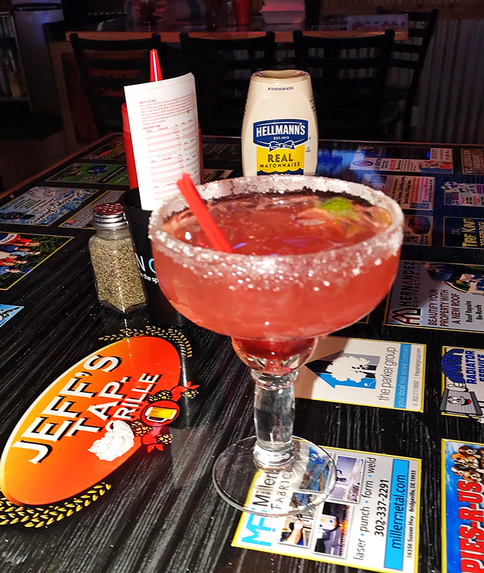 A margarita with a salted rim sits regally on the table&mdash;proof that Jeff's knows how to complement great food with equally impressive libations.