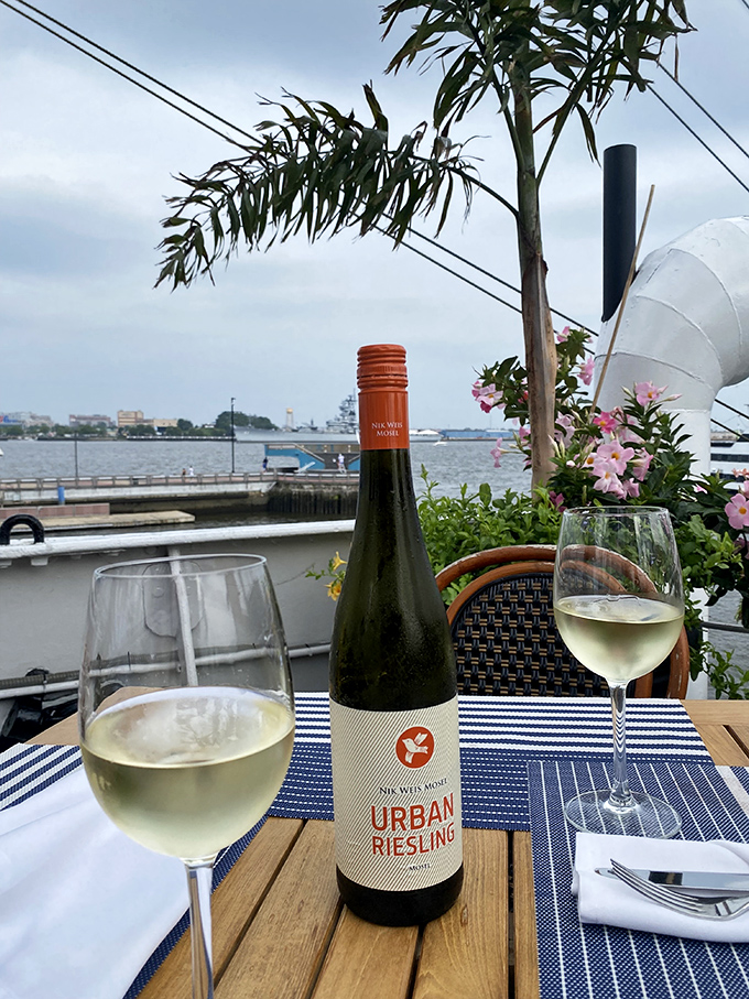 Urban Riesling with a waterfront view&mdash;because wine always tastes better when you're watching boats glide by. The perfect maritime pairing.