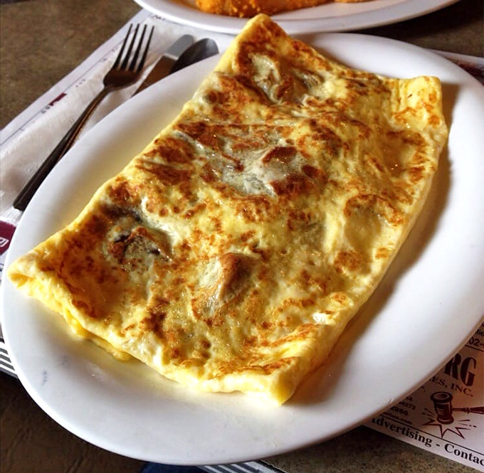 This omelet doesn't just sit on the plate&mdash;it lounges there with the confidence of something that knows it's about to make your day better.