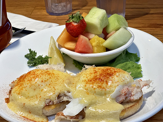 Eggs Benedict that would make the Pope jealous. Hollandaise sauce cascading over perfectly poached eggs like a sunrise over the Pacific.