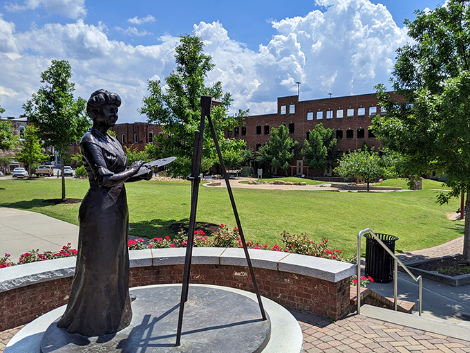 This elegant bronze statue commemorates artistic legacy in a garden setting that invites contemplation &ndash; Rome's tribute to creative spirit.