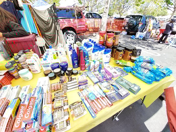 Personal care products lined up like soldiers &ndash; because even bargain hunters deserve to smell nice and brush their teeth.