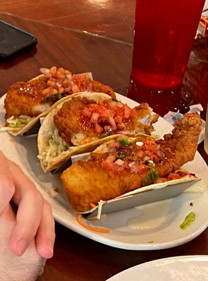 Fish tacos that make you question why you'd ever eat anything else. That fresh pico de gallo adds a splash of color that's as vibrant as the flavor.