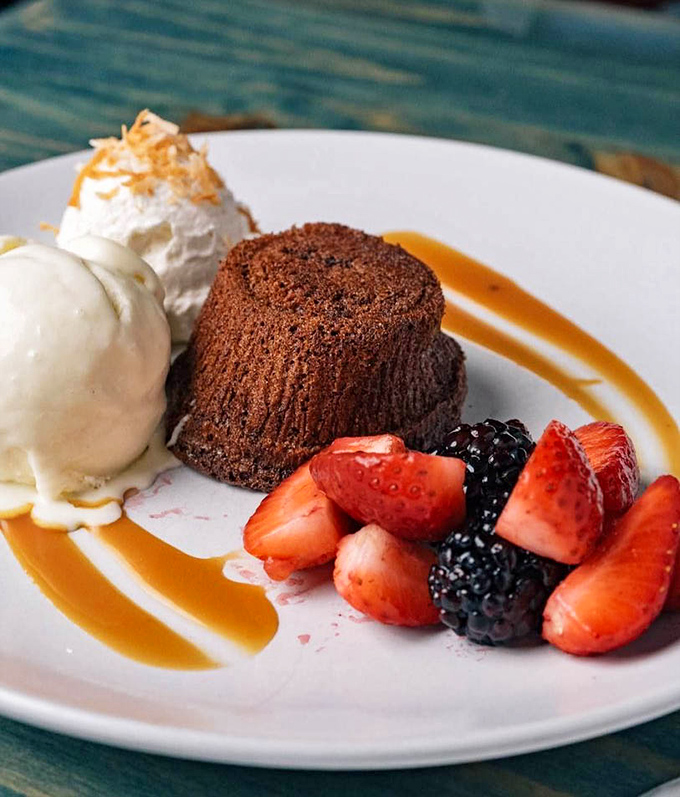 Flourless chocolate cake that's so rich it could buy a waterfront condo in Jupiter and still have enough left for a yacht.