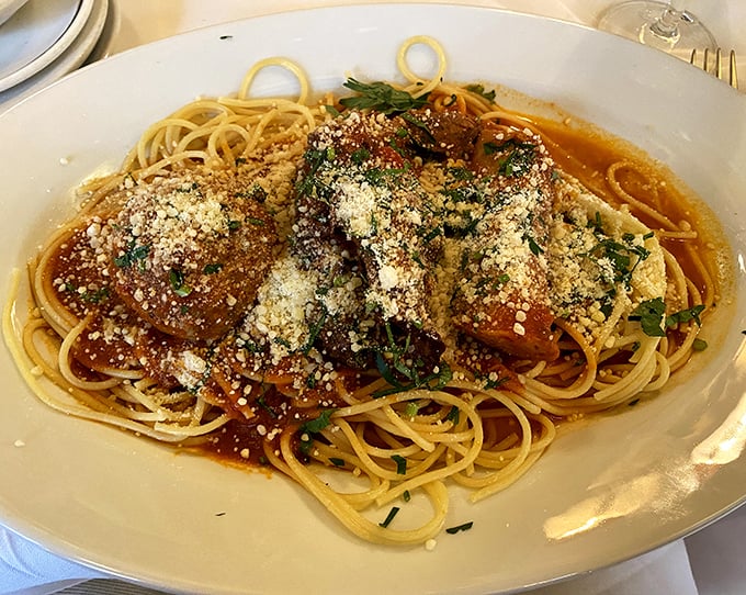 Spaghetti that's dressed better than most people at the opera &ndash; hearty meatballs and rich sauce conducting a flavor symphony on perfectly cooked pasta.