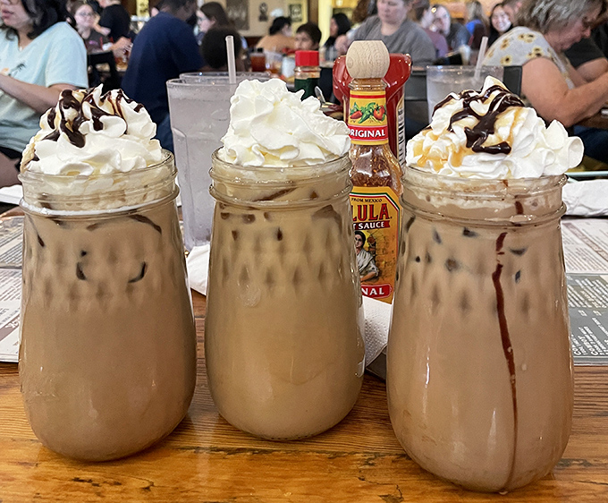 Mason jar frappes topped with whipped cream mountains&mdash;dessert masquerading as coffee, and nobody's complaining about the disguise.