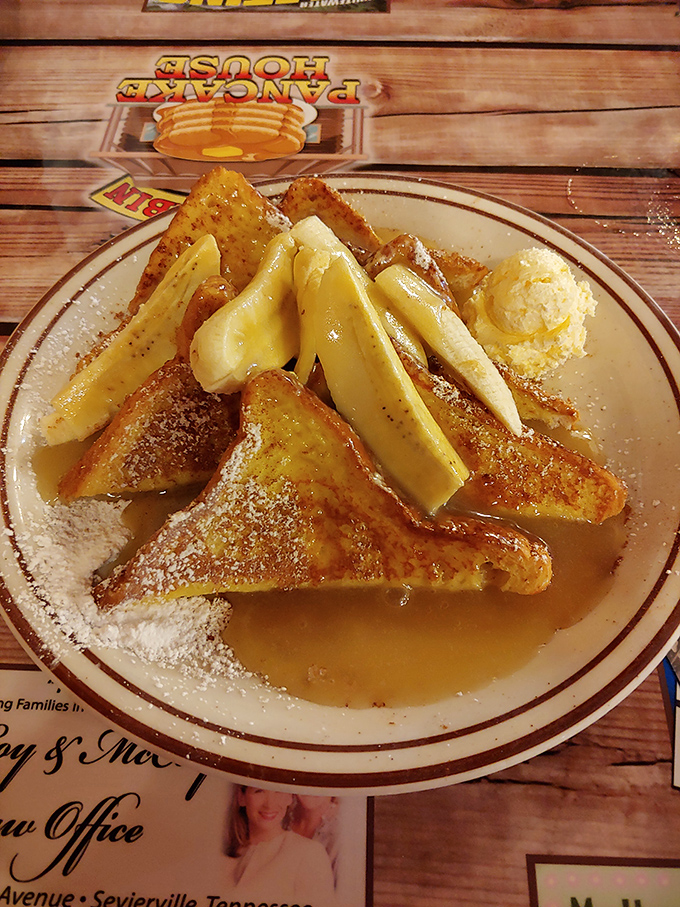 French toast that makes you question why you ever settled for lesser versions. Crisp edges, custardy centers, and enough maple syrup to swim in.