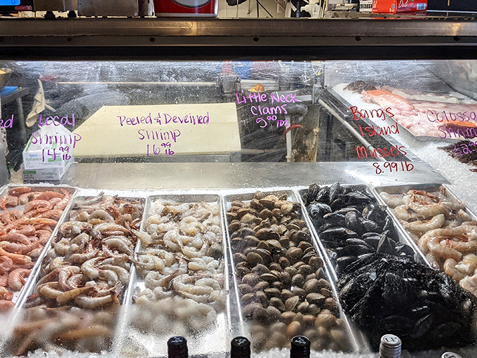 The day's catch displayed like edible jewelry, each piece fresher than morning ocean air.