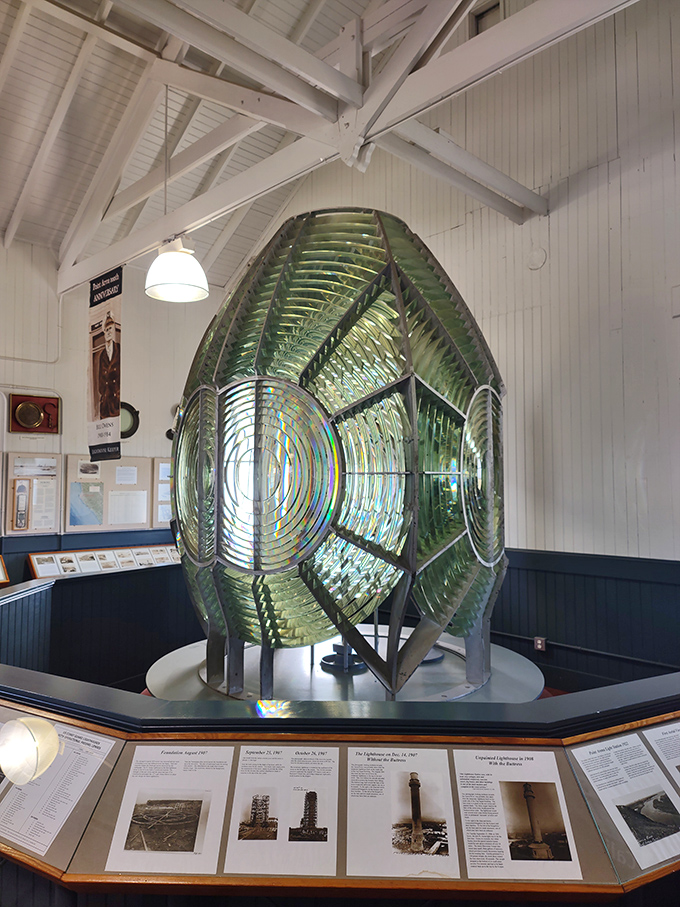 The magnificent Fresnel lens &ndash; a dazzling crystal beehive that once projected light 20 miles out to sea. Engineering brilliance that saved countless lives.
