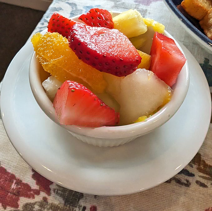 Fresh fruit that actually looks fresh&mdash;a breakfast miracle. Those strawberries are having their main character moment.