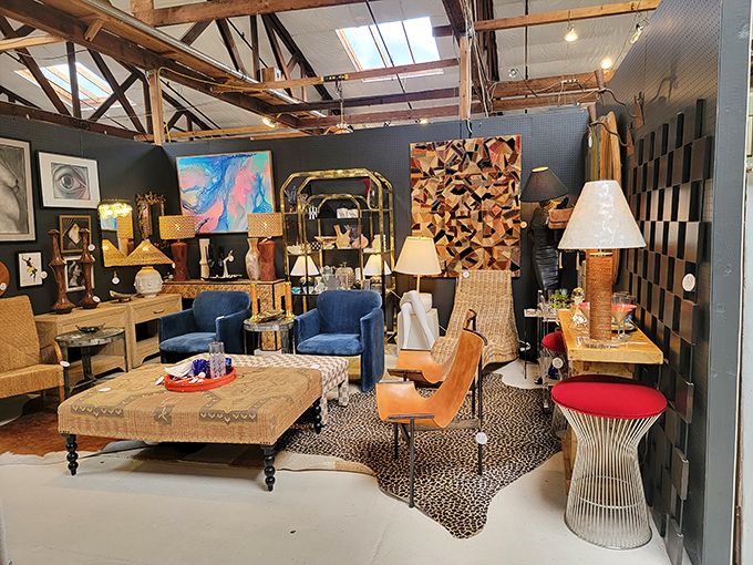 Mid-century meets modern in this expertly curated furniture display. Don Draper would feel right at home sipping an Old Fashioned here.