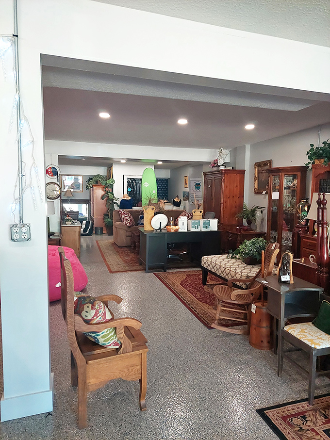 Mid-century meets modern in this thoughtfully arranged furniture section. That rocking chair has stories to tell.