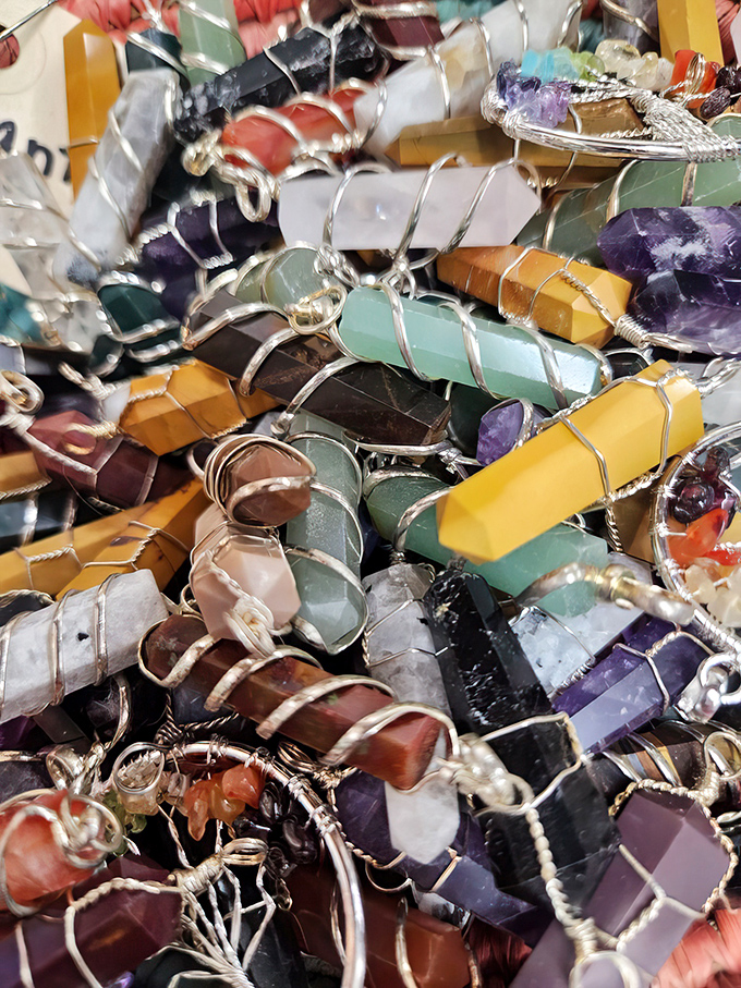 Wire-wrapped wonders in every hue imaginable. These handcrafted pendants prove that sometimes the most beautiful jewelry comes with the most modest price tags.