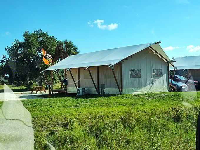 Glamping tents that answer the eternal question: "Can I experience nature without sacrificing air conditioning?" Yes, yes you can.