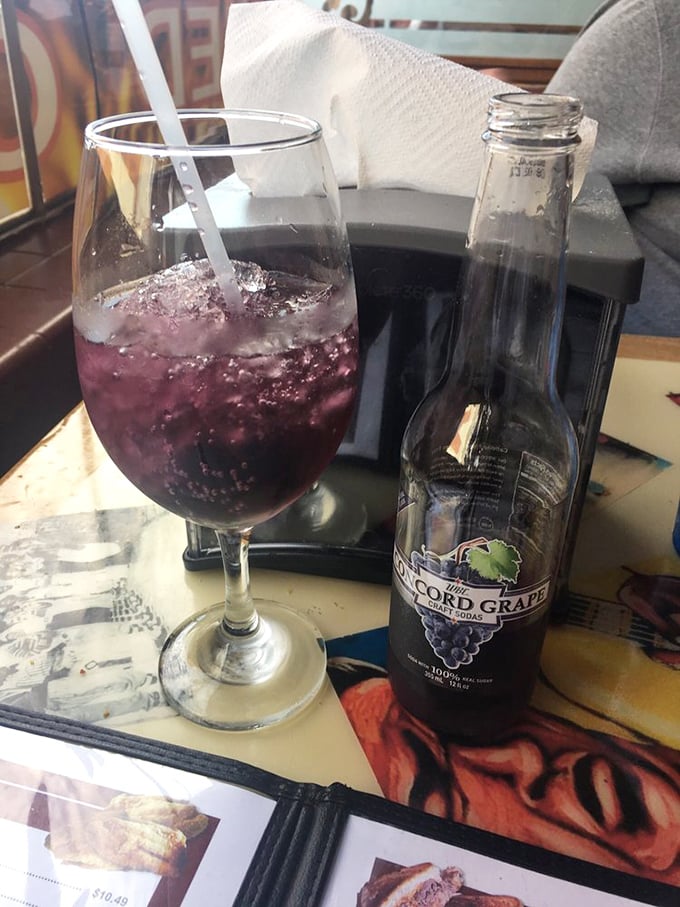 Even the beverages get special treatment here. That grape soda isn't just a drink&mdash;it's a purple passport to childhood nostalgia.