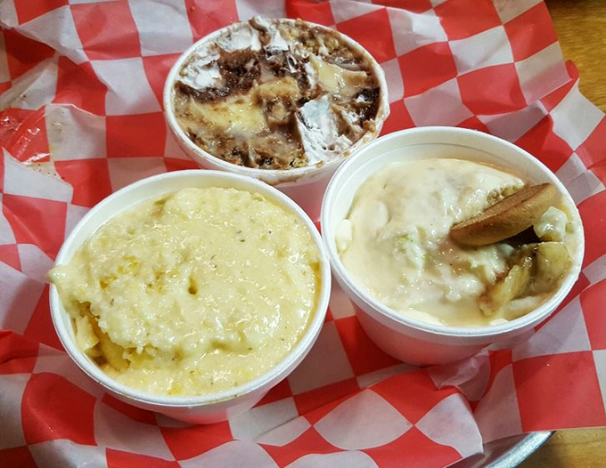 Southern comfort in three acts: creamy grits, decadent mud pie, and banana pudding that would make your grandmother both proud and suspicious.
