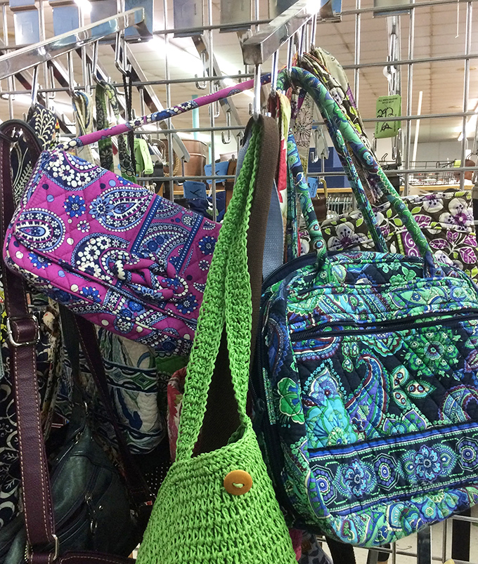 Handbag heaven! That crocheted green tote and patterned Vera Bradley are the fashion equivalent of finding an extra twenty in your winter coat.