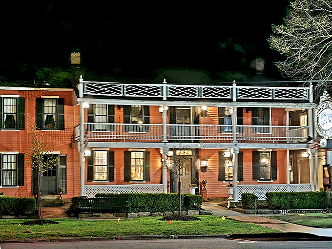 The Historic Buxton Inn's wraparound porch practically begs you to sit, sip, and watch the world slow down.