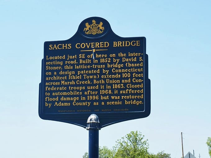Blue and gold official markers: Pennsylvania's version of "once upon a time," introducing travelers to stories that shaped a nation.