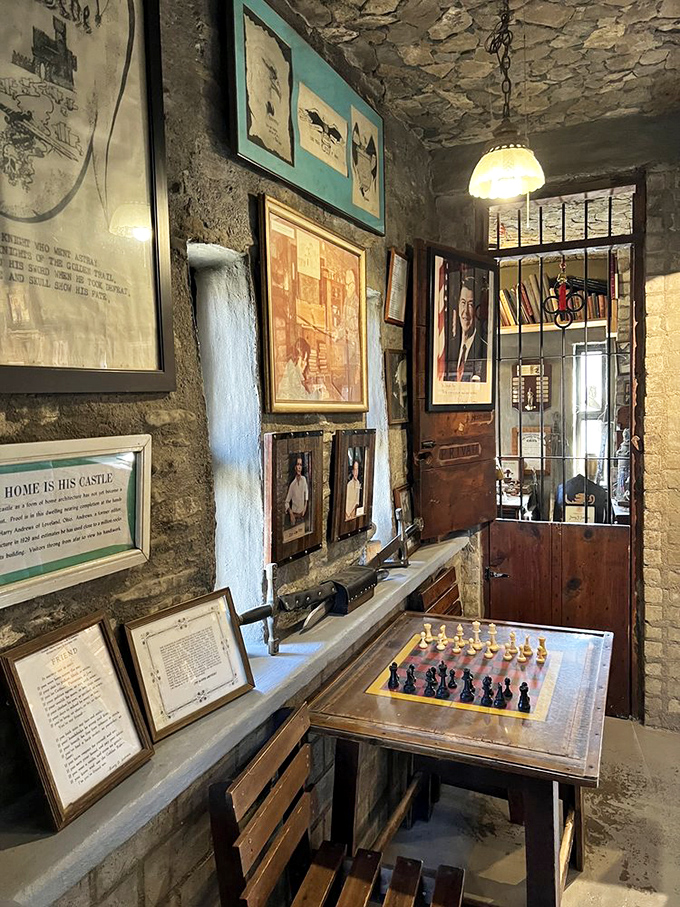 Every castle needs a good origin story, and this wall of photographs and memorabilia chronicles Loveland's remarkable journey through time.