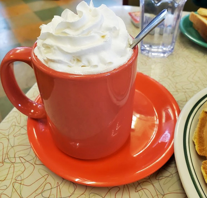 Hot chocolate that refuses to be ordinary, crowned with a cloud of whipped cream. In a world of fancy coffee drinks, this mug reminds us that simple pleasures reign supreme.