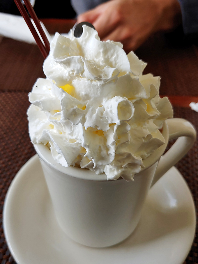 That's not just whipped cream&mdash;it's a cloud-like mountain of dairy bliss that transforms ordinary hot chocolate into a morning celebration.