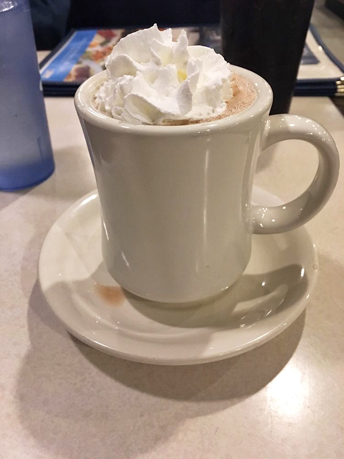 Hot chocolate that understands the assignment. That cloud of whipped cream isn't just a topping&mdash;it's a fluffy, dreamy commitment to excellence.