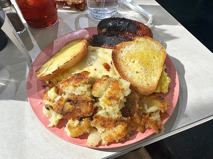 Kielbasa and eggs proving that sometimes the simplest combinations create the most satisfying symphonies on your plate.